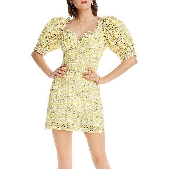 LINI | Dresses | Lini Womens Gracie Yellow Ruffled Mini Lace Cocktail ...